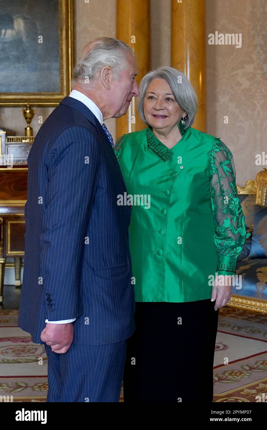 King Charles III receives the H.E. The Rt Hon, Mary Simon, Governor General of Canada, during an ...