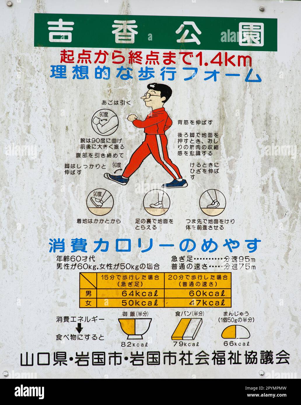 Healthy lifestyle public information on a street poster, Yudanaka ...