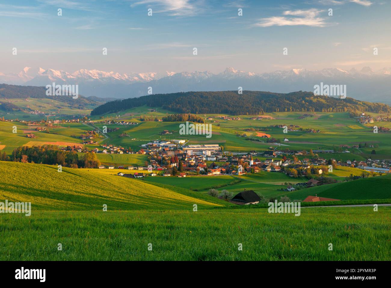 view of Biglen towards the alps in Emmental Stock Photo - Alamy