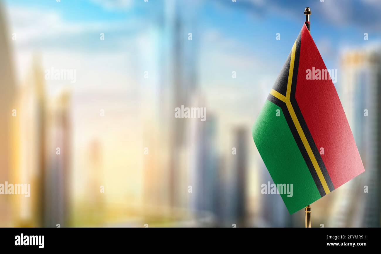 Small flags of the Vanuatu on an abstract blurry background Stock Photo ...