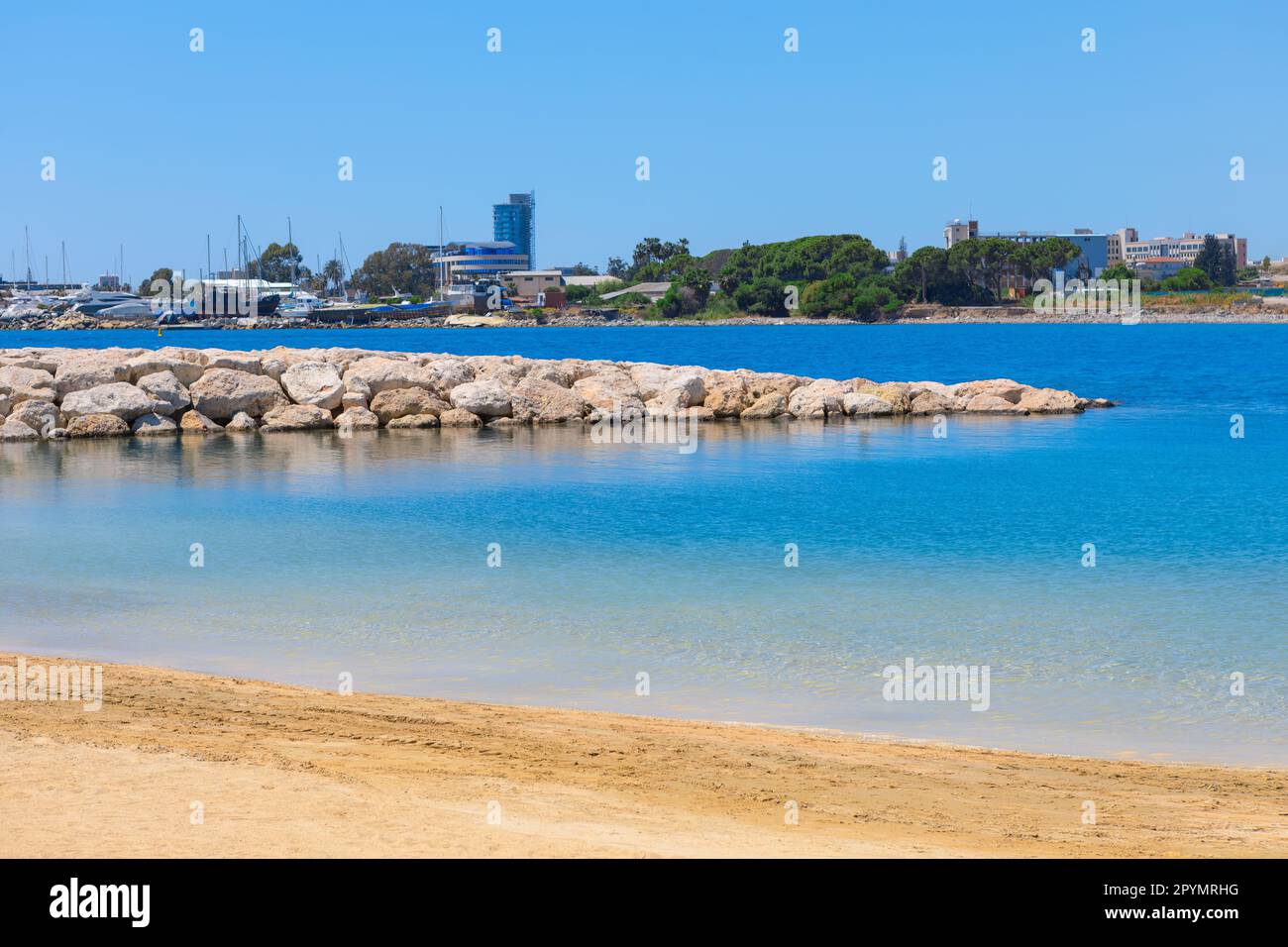 Blue lagoon and sandy beach . Limassol Cyprus seaside Stock Photo - Alamy
