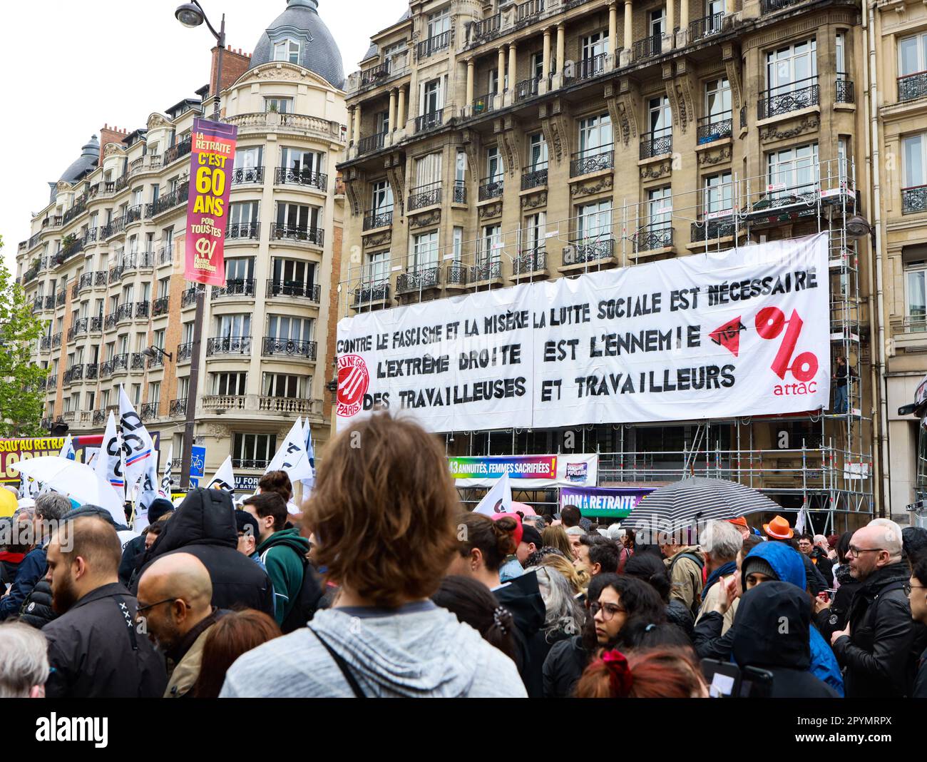 Protesters from the French unions and youth organizations posted a ...