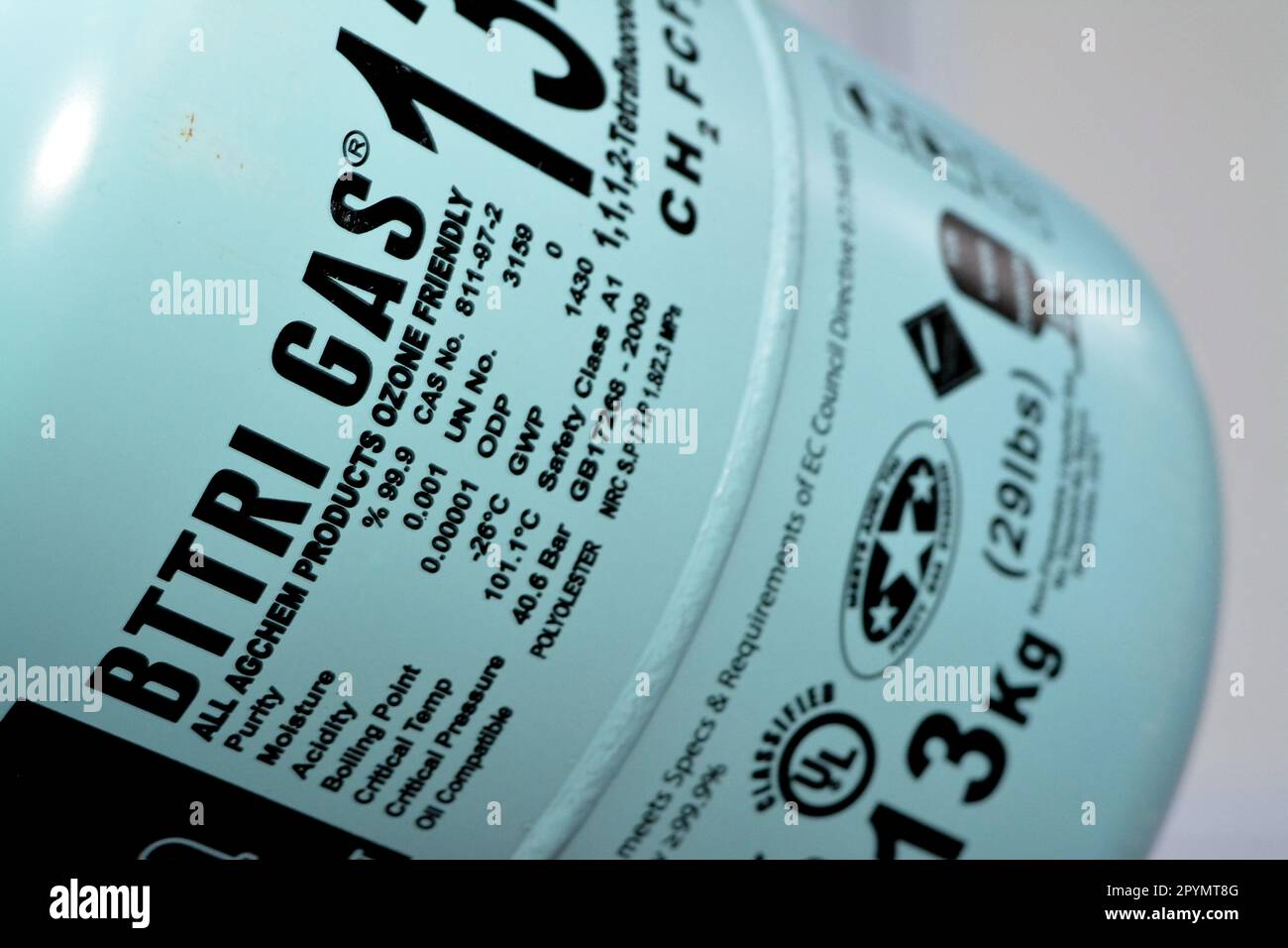 Cairo, Egypt, May 2 2023: BTTRI GAS R -134a Freon , a colorless gas at ...