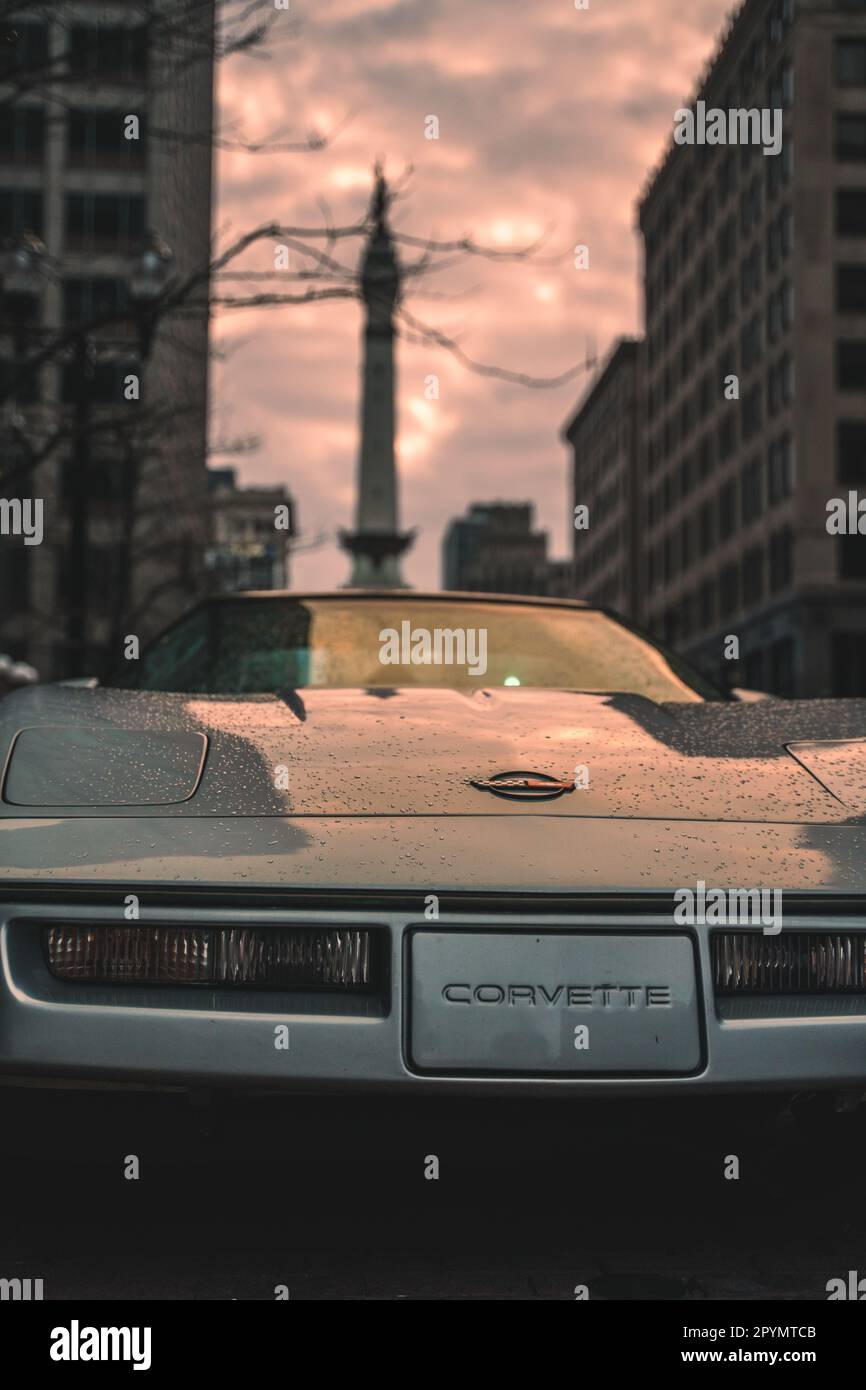A classic Lady Victory Corvette car parked in the center of Downtown ...