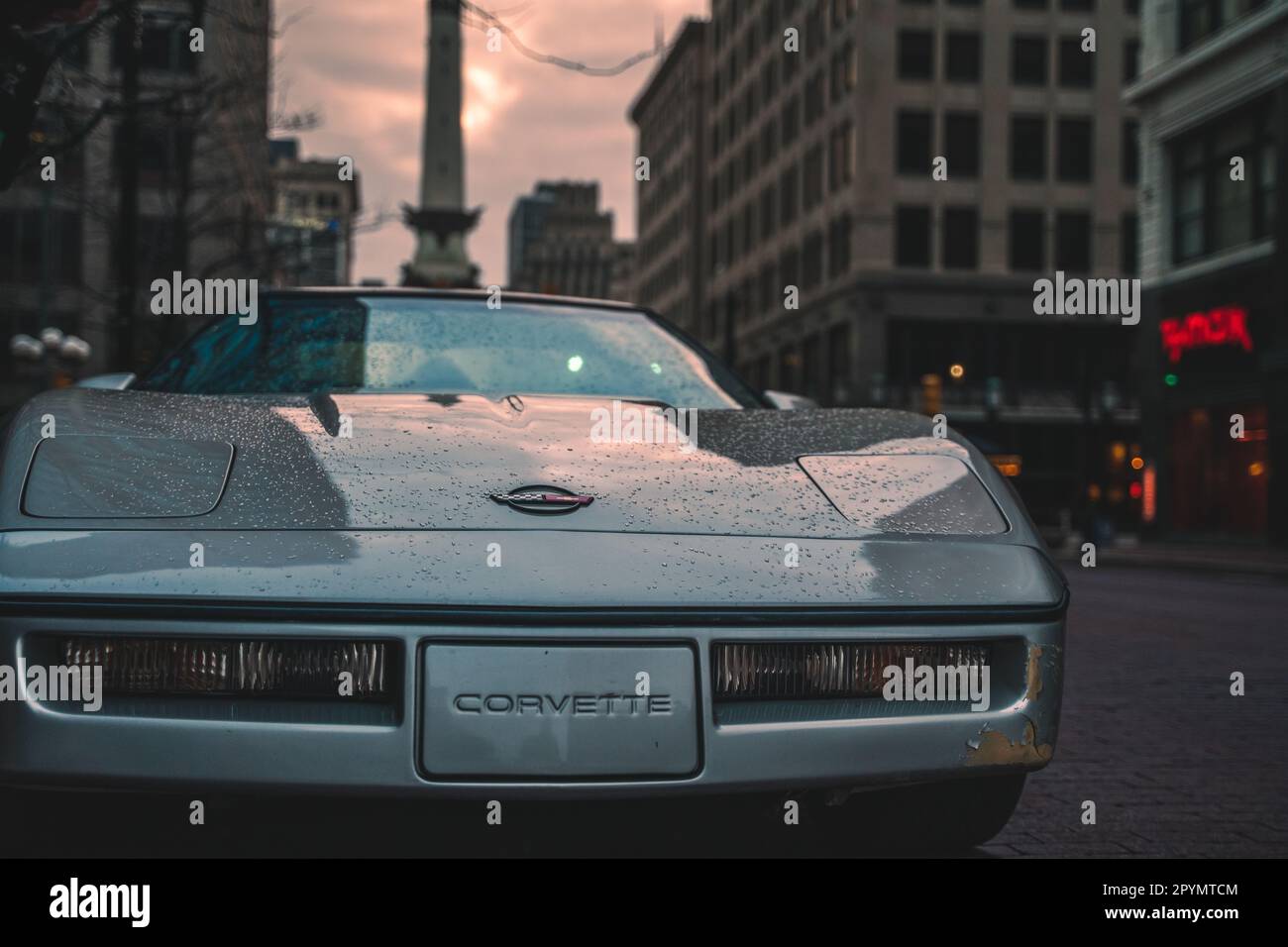 A Corvette car, decorated with the iconic Lady Victory logo, is parked ...