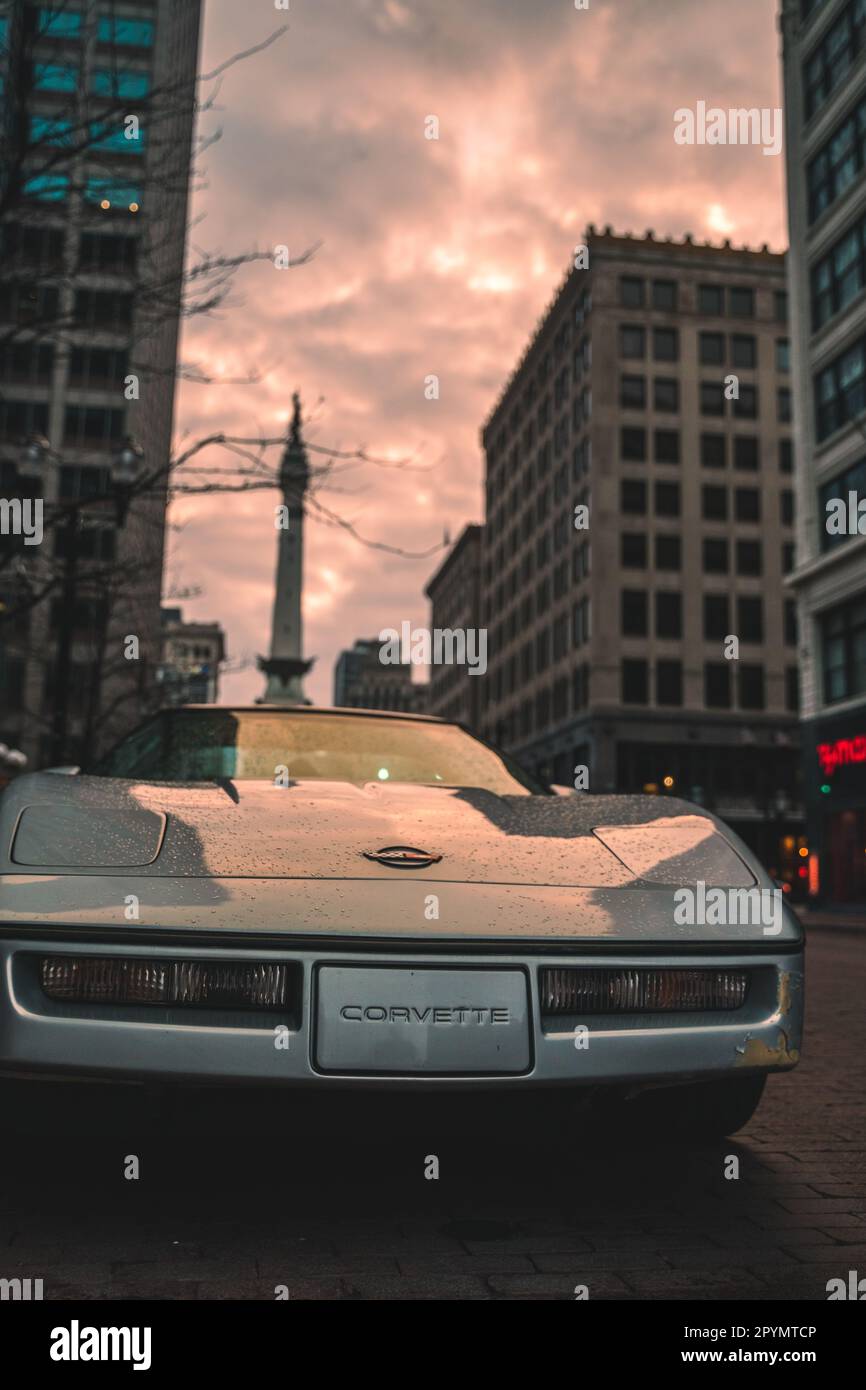 A classic Lady Victory Corvette car parked in the center of Downtown ...