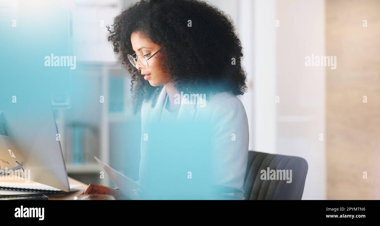 Female IT working on a desktop computer. Happy Information Technology ...