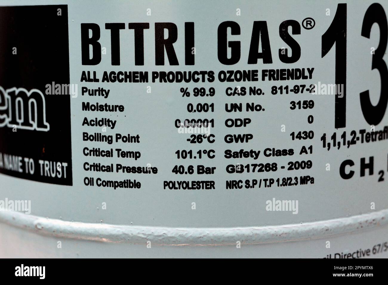 Cairo, Egypt, May 2 2023: BTTRI GAS R -134a Freon , a colorless gas at ...