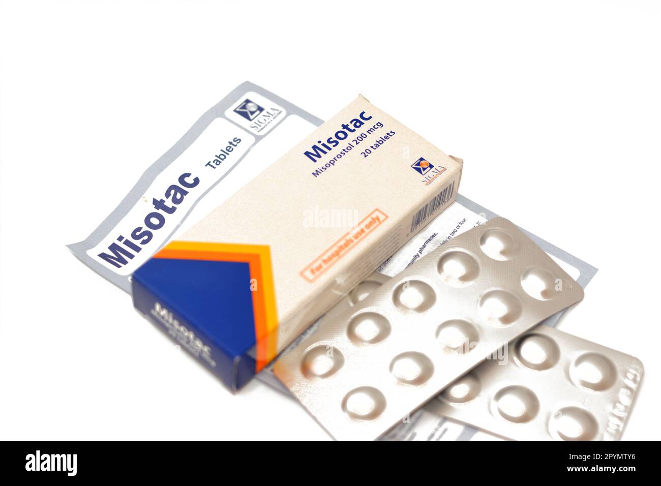 Cairo, Egypt, May 3 2023: Misotac 200 mcg tablets by Sigma for hospital ...