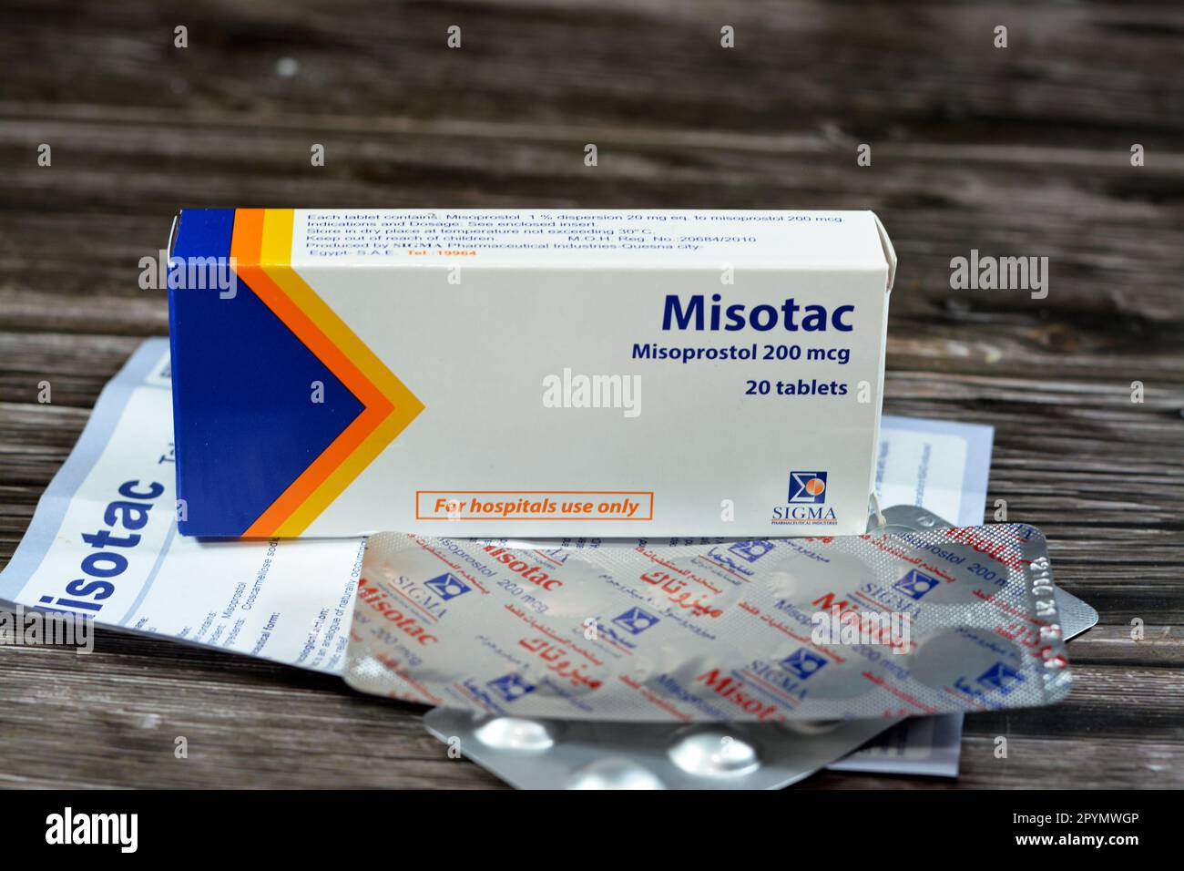 Cairo, Egypt, May 3 2023: Misotac 200 mcg tablets by Sigma for hospital ...