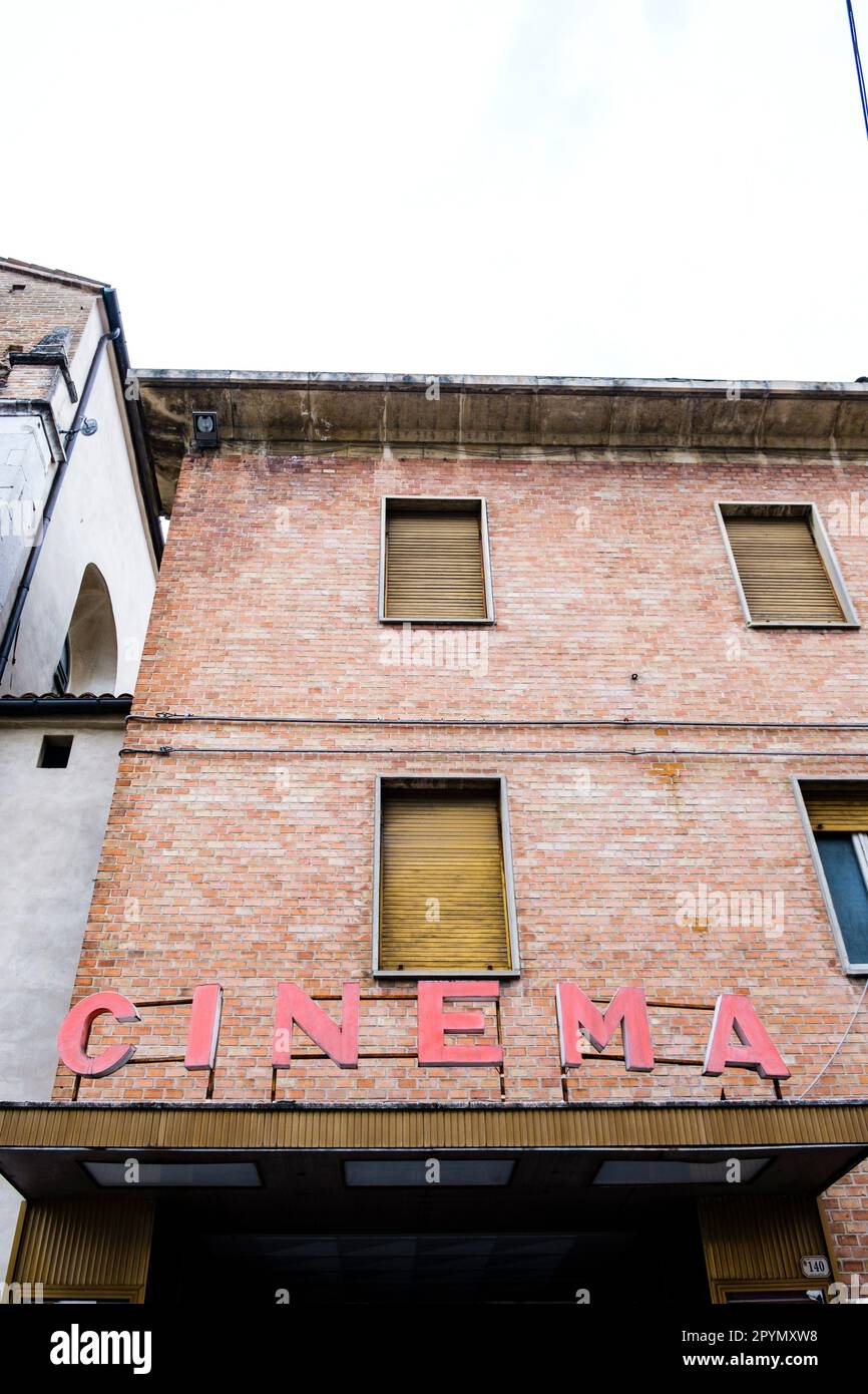 The front of a closed old cinema in a small Italian town Stock Photo ...