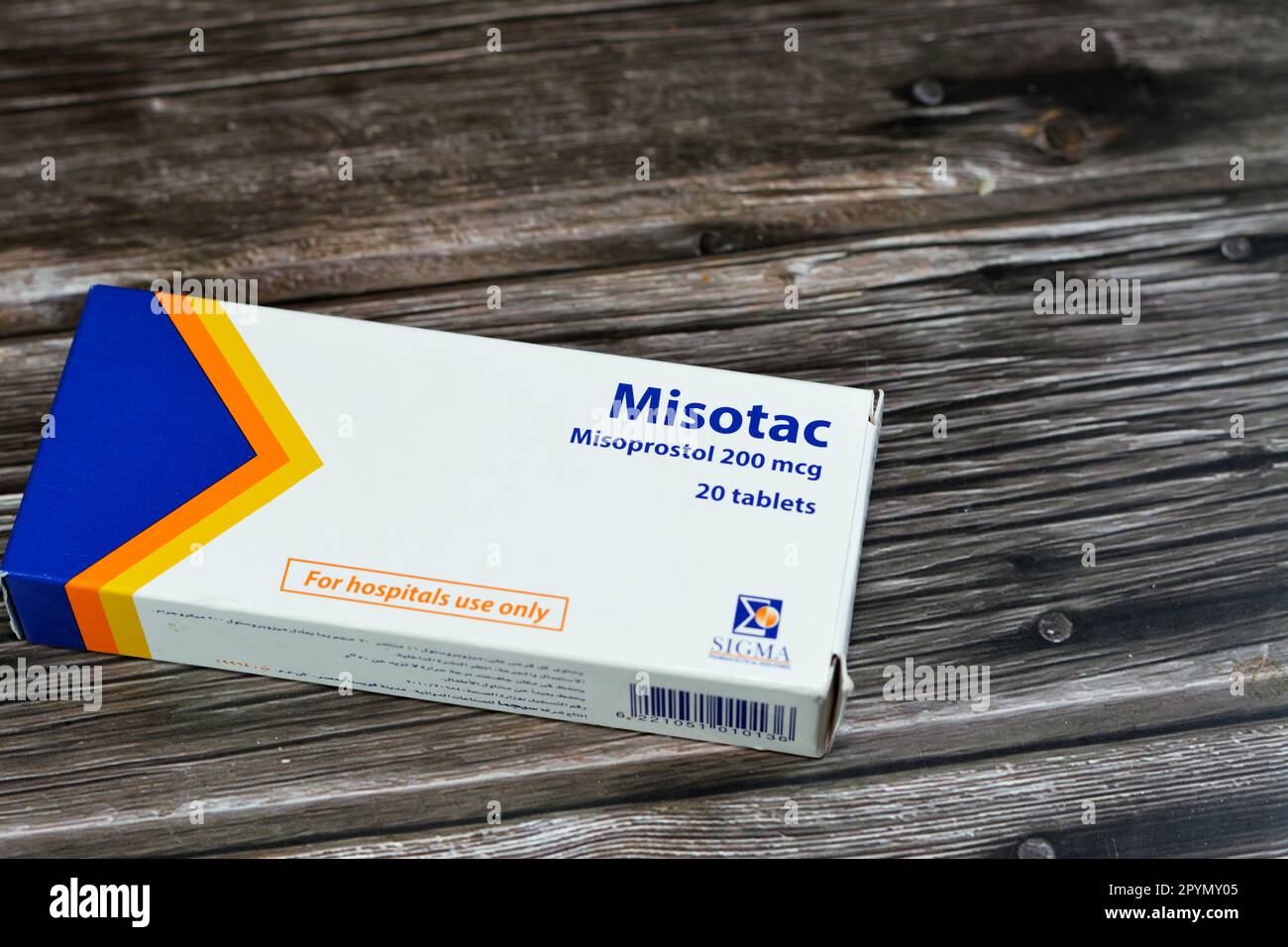 Cairo, Egypt, May 3 2023: Misotac 200 mcg tablets by Sigma for hospital ...