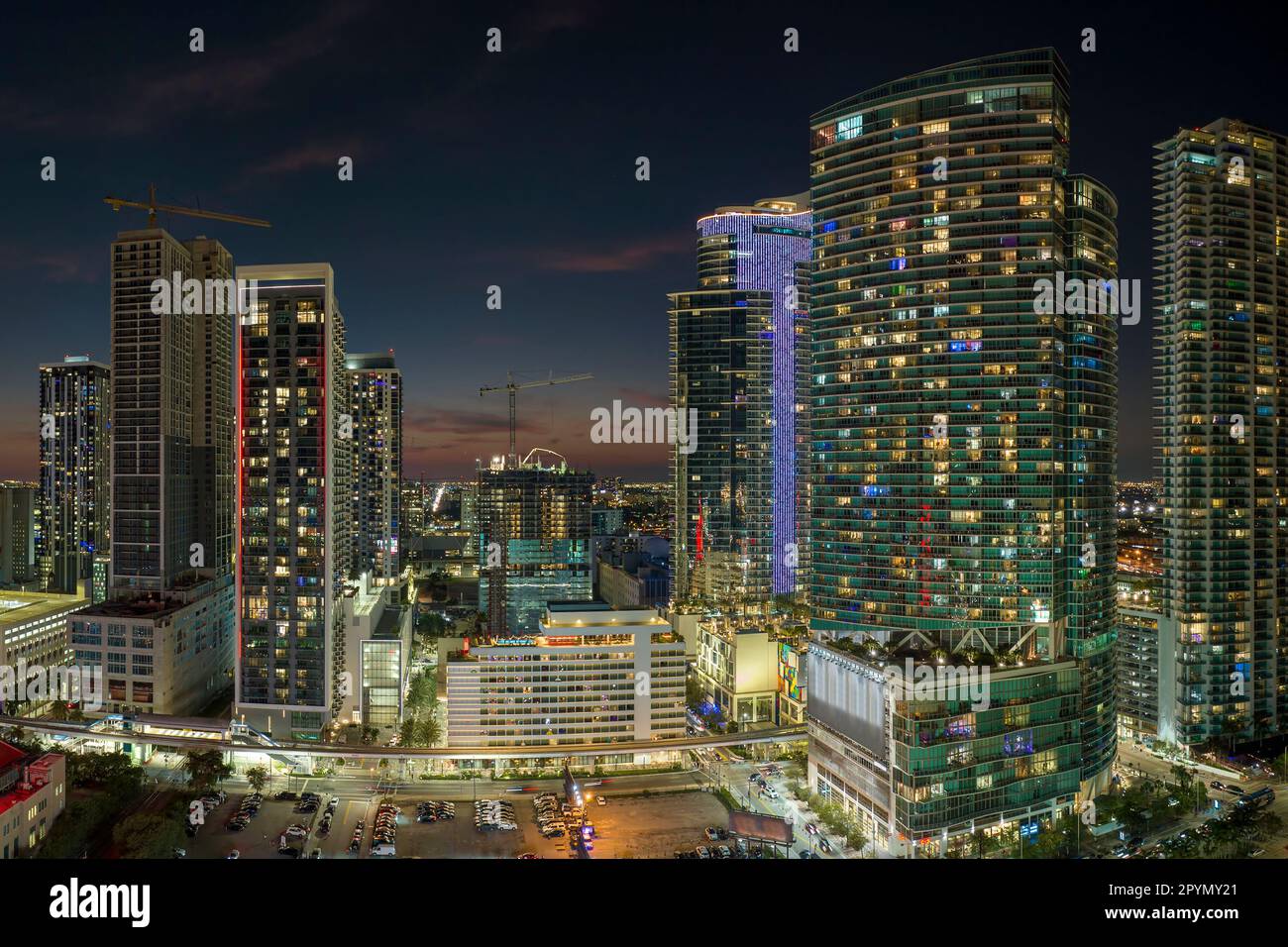 Aerial view of downtown office district of of Miami Brickell in Florida ...