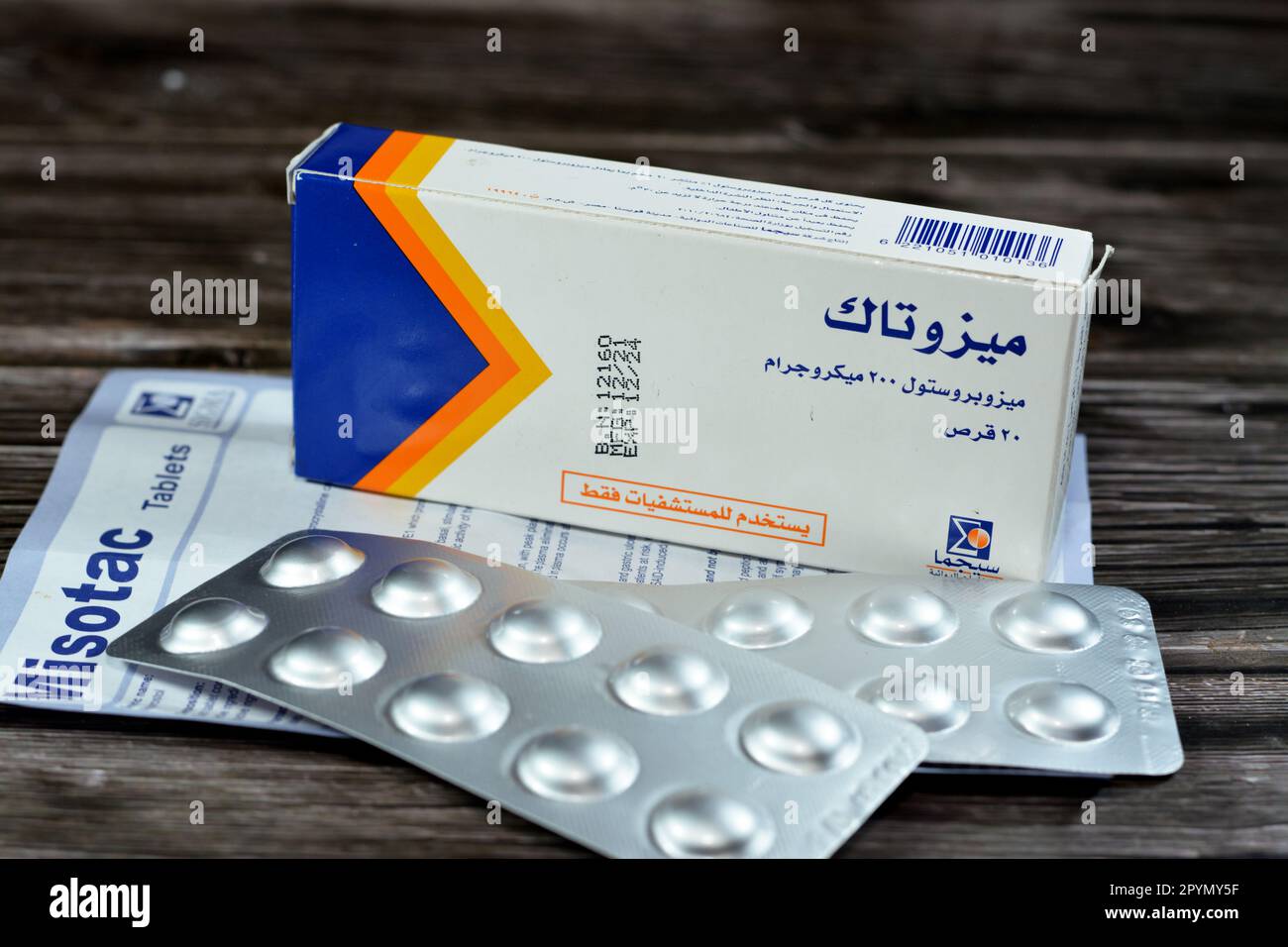 Cairo, Egypt, May 3 2023: Misotac 200 mcg tablets by Sigma for hospital ...