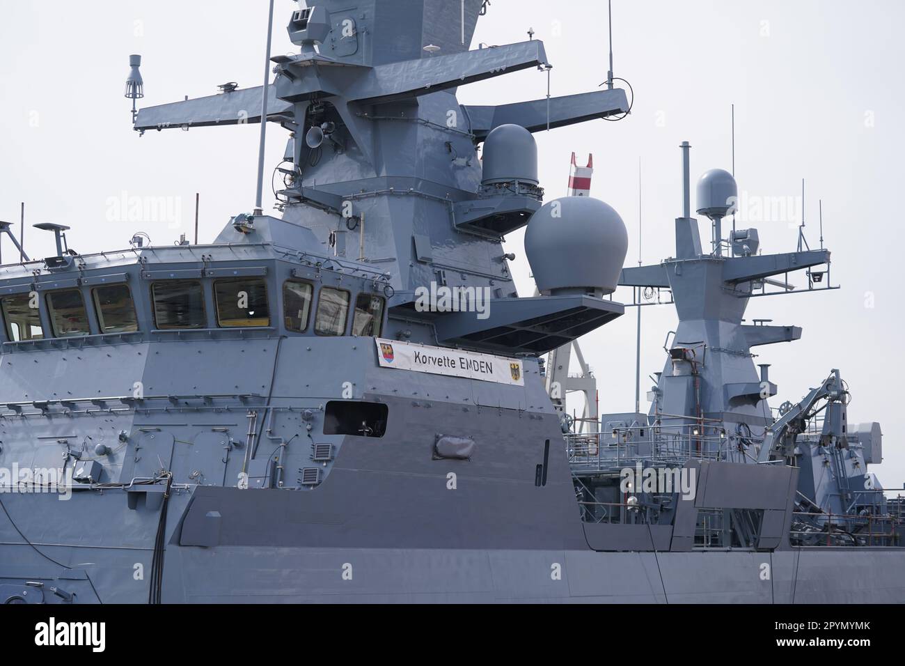 Hamburg, Germany. 04th May, 2023. The words "Korvette Emden" stand on ...