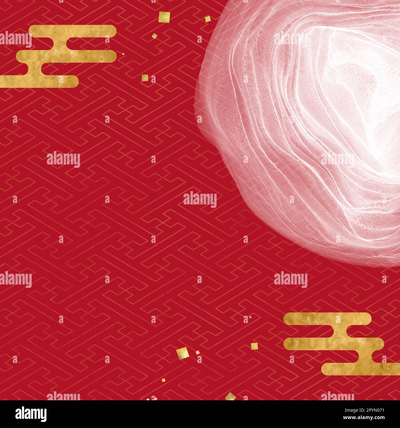 Square red Japanese background template. Gold egasumi and white text ...