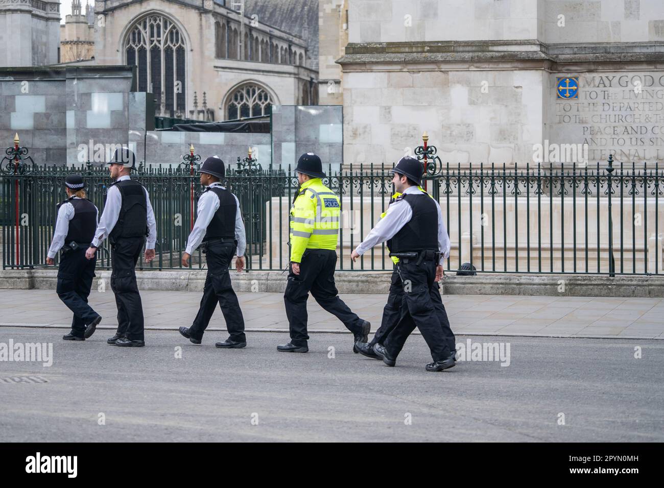 London UK. 4 May 2023. Police officers outside Westminster Abbey as ...