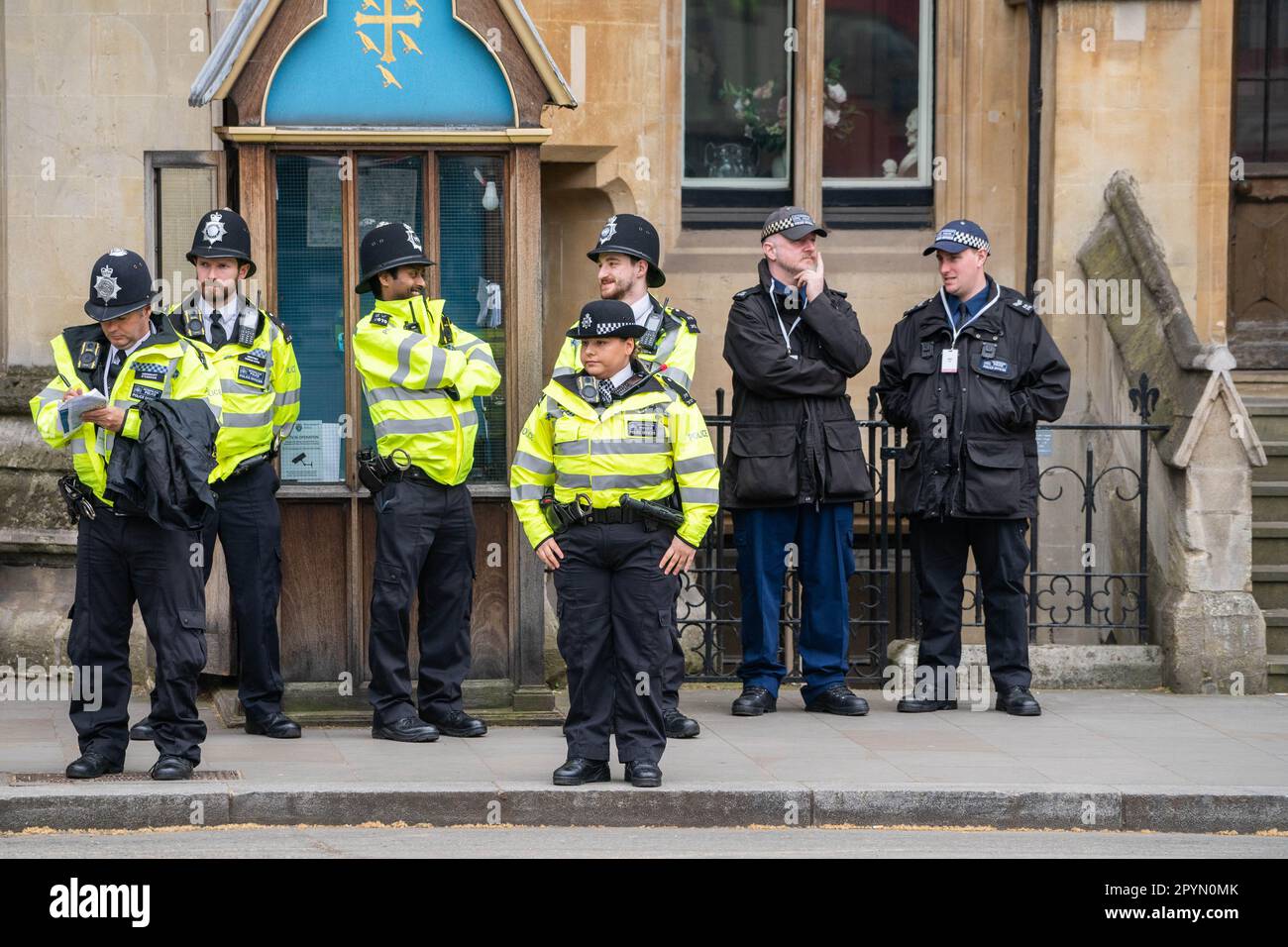 London UK. 4 May 2023. Police officers outside Westminster Abbey as ...