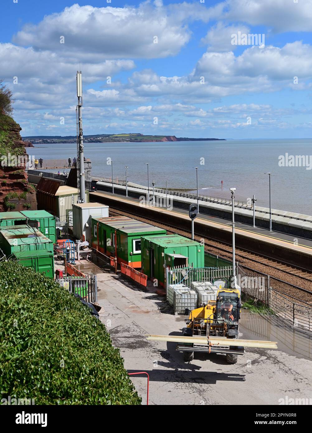 A JCB forklift in action in the builders compound at Dawlish railway ...