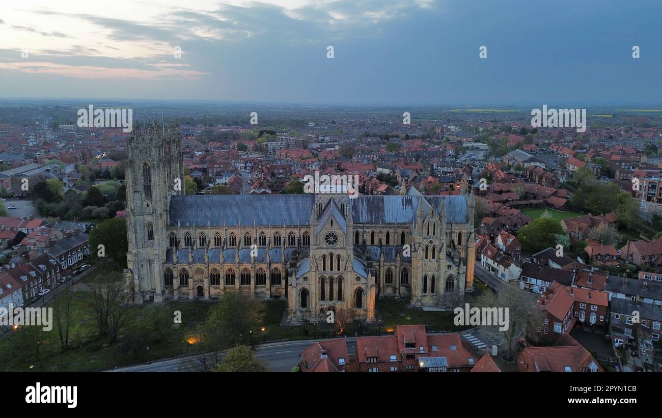 An aerial view of a beautiful church with intricately detailed towers ...