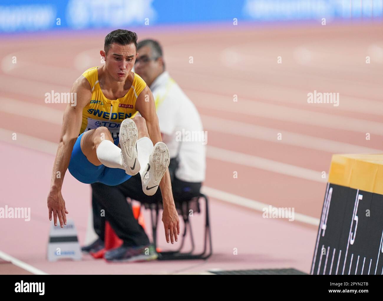 Thobias Montler in the long jump at the Doha 2019 World Athletics ...