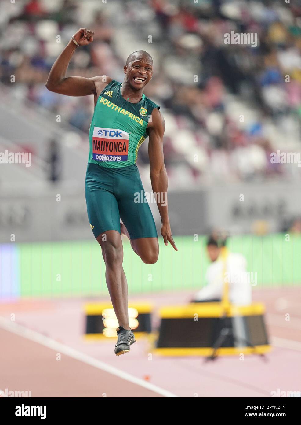 Luvo Manyonga in the long jump at the Doha 2019 World Athletics ...