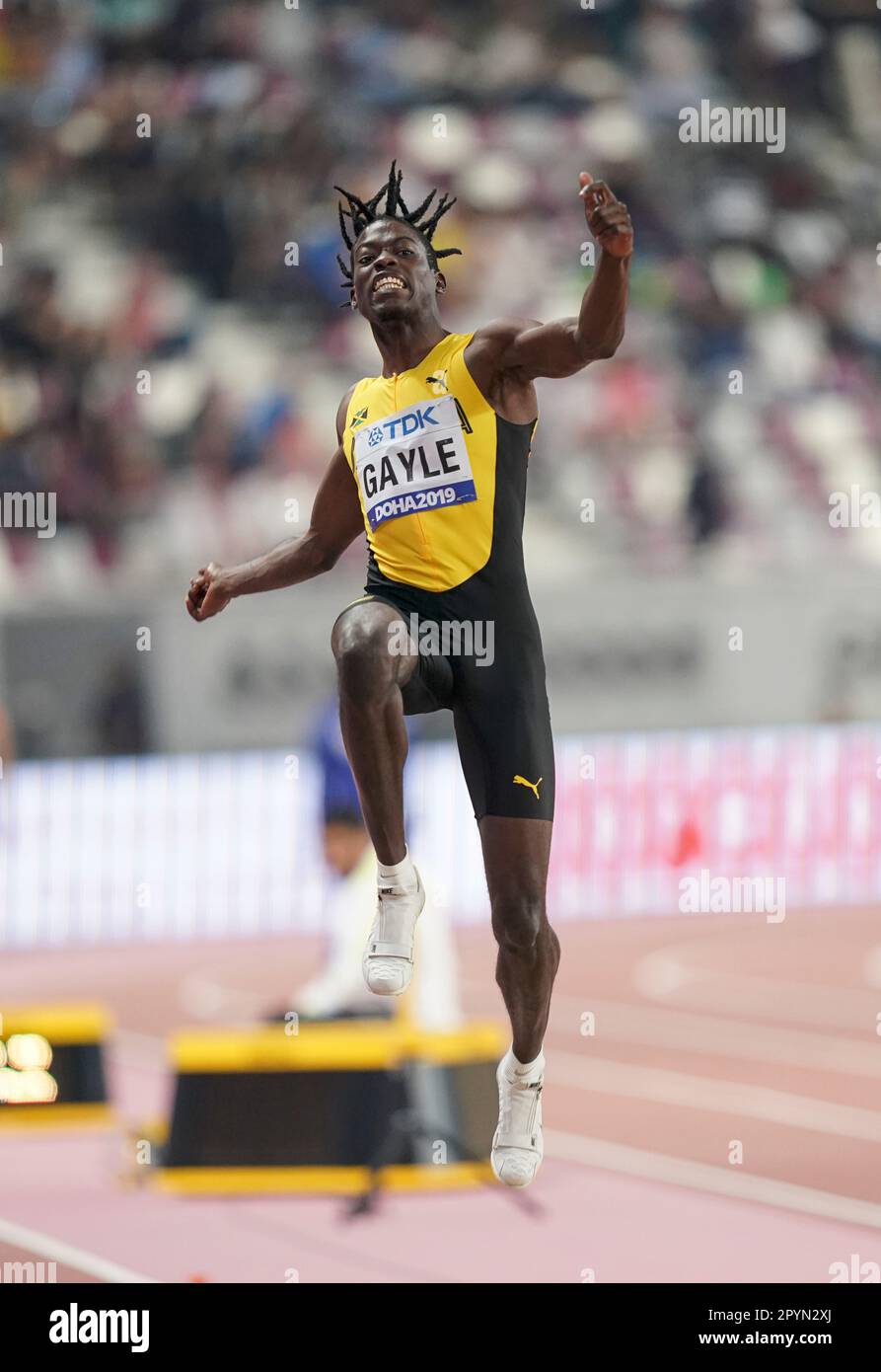 Tajay Gayle in the long jump at the Doha 2019 World Athletics ...