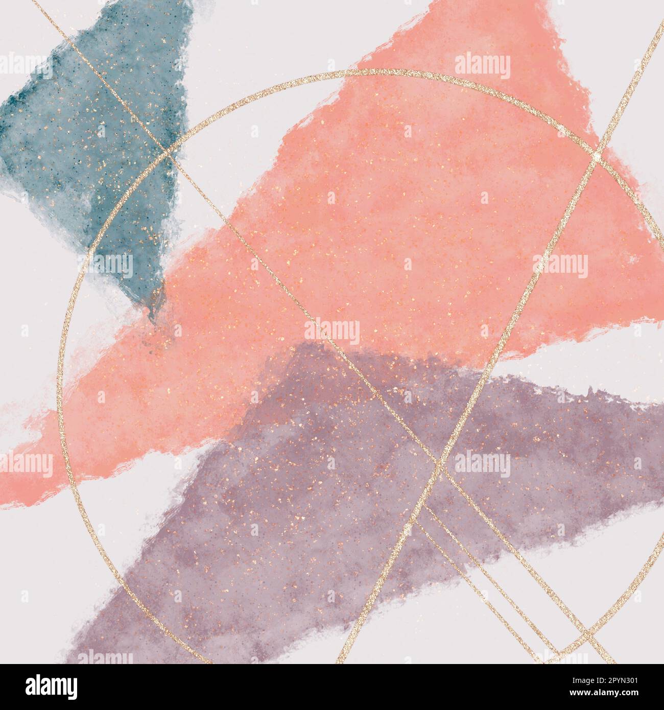 Square modern abstract art banner. Watercolor triangles and gold ...