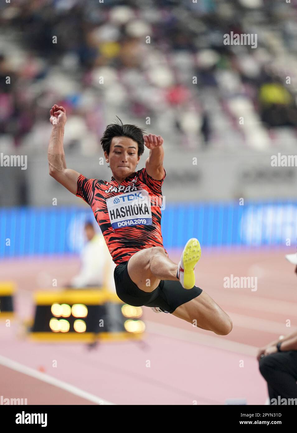 Yuki Hashioka in the long jump at the Doha 2019 World Athletics ...