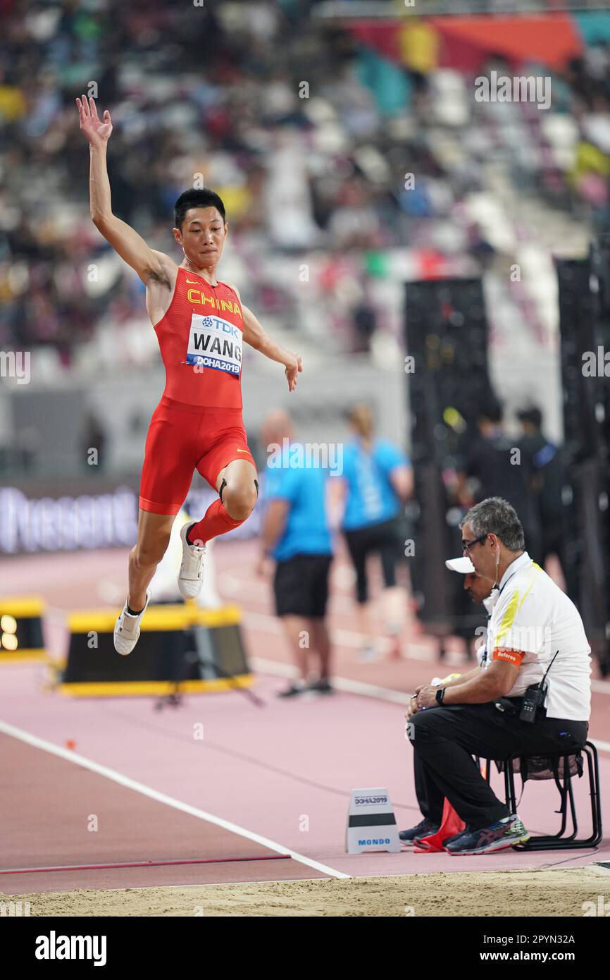 Wang Jianan in the long jump at the Doha 2019 World Athletics ...