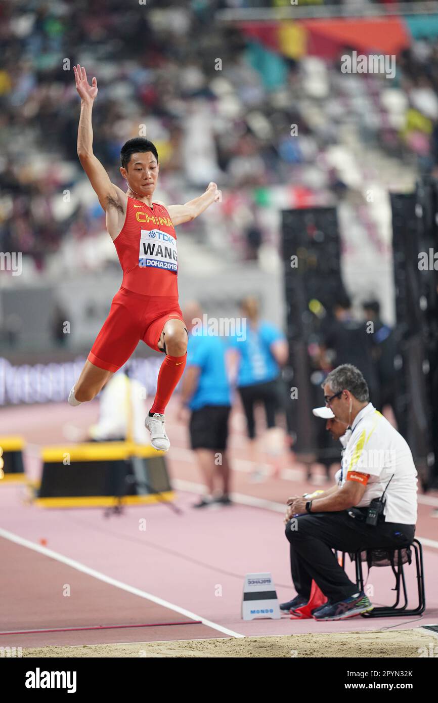 Wang Jianan in the long jump at the Doha 2019 World Athletics ...