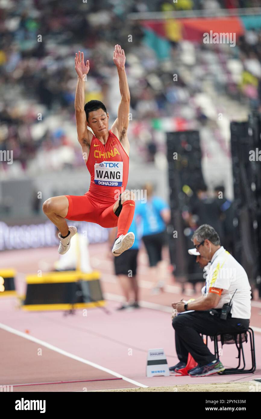 Wang Jianan in the long jump at the Doha 2019 World Athletics ...