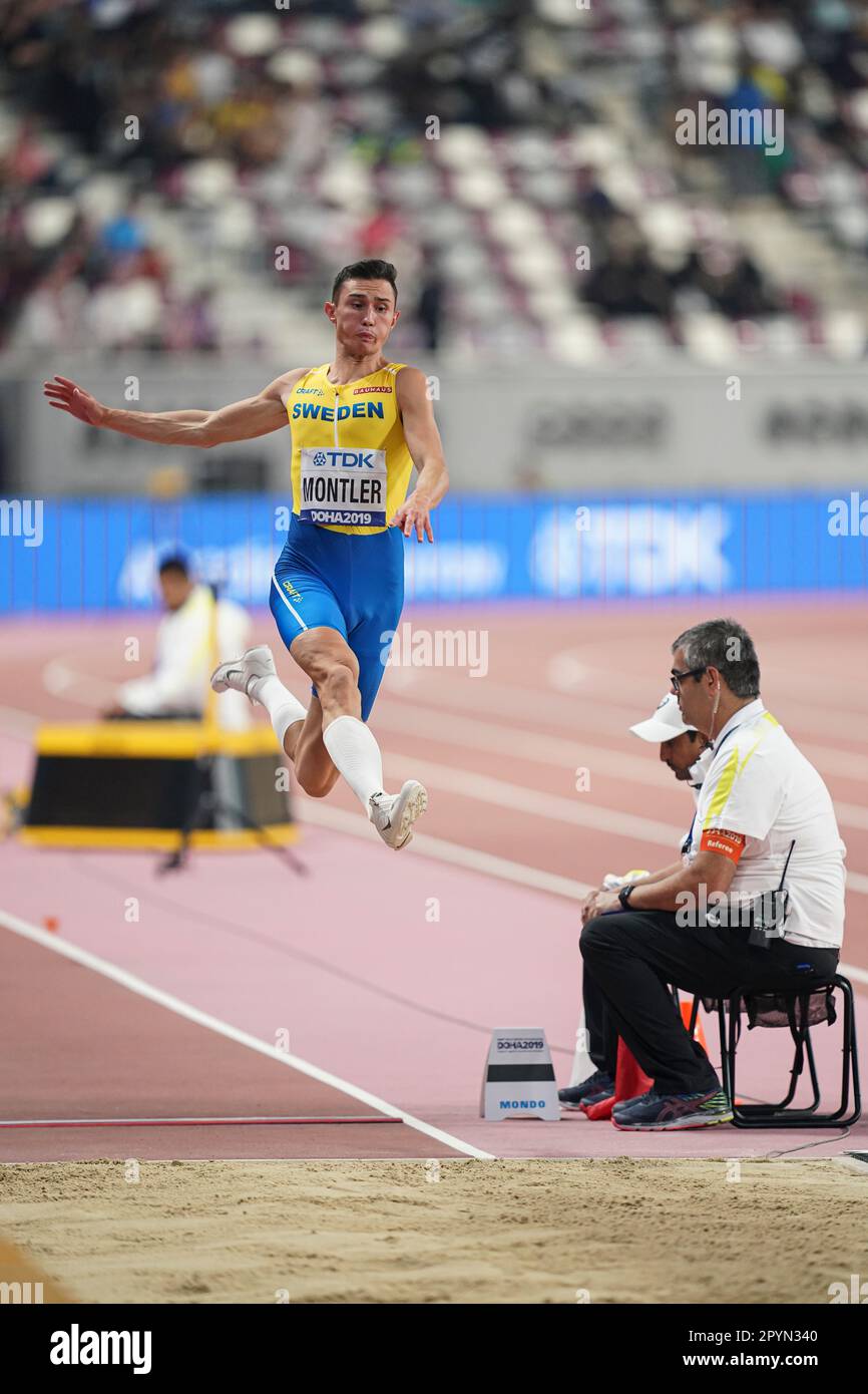 Thobias Montler in the long jump at the Doha 2019 World Athletics ...