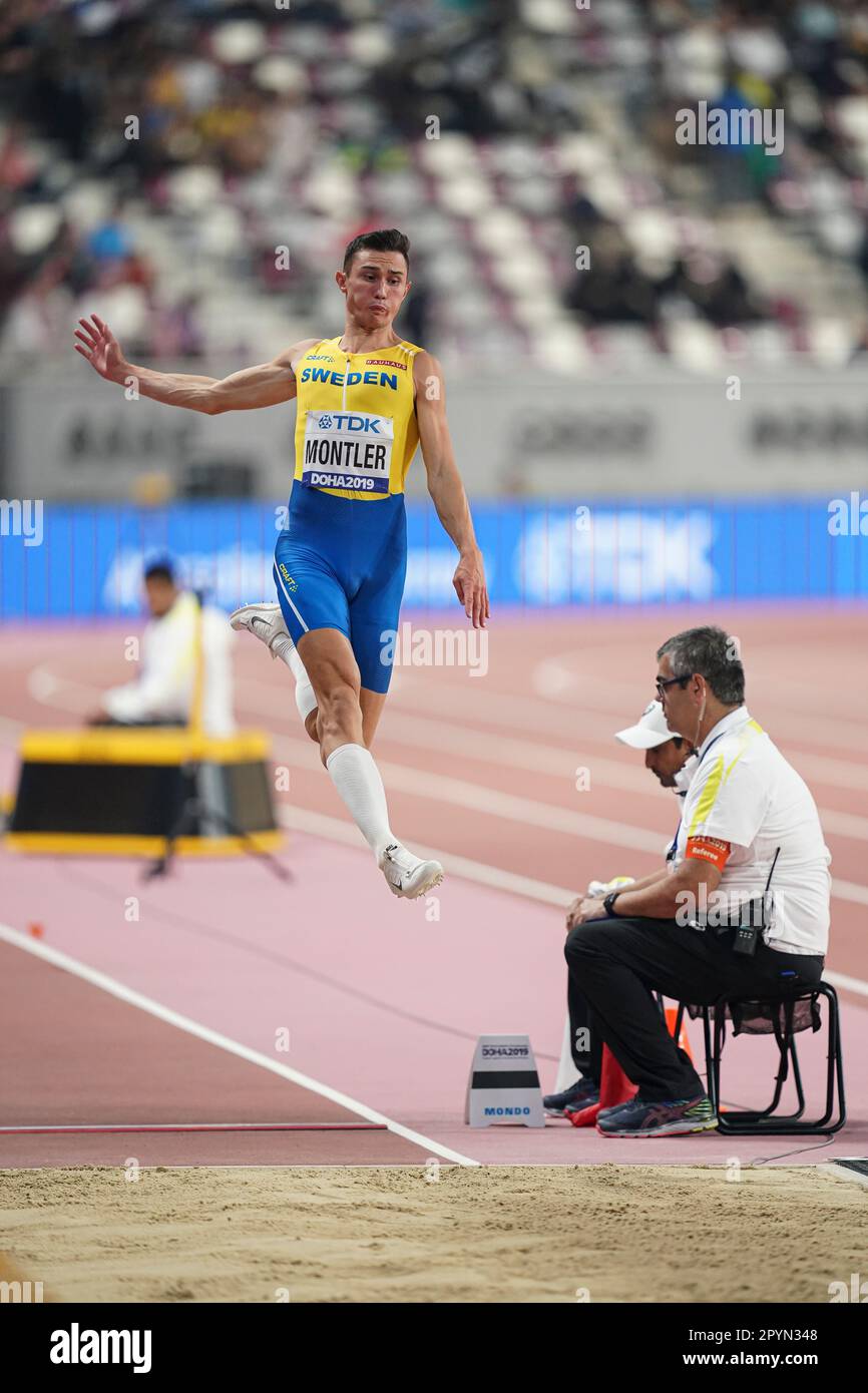Thobias Montler in the long jump at the Doha 2019 World Athletics ...