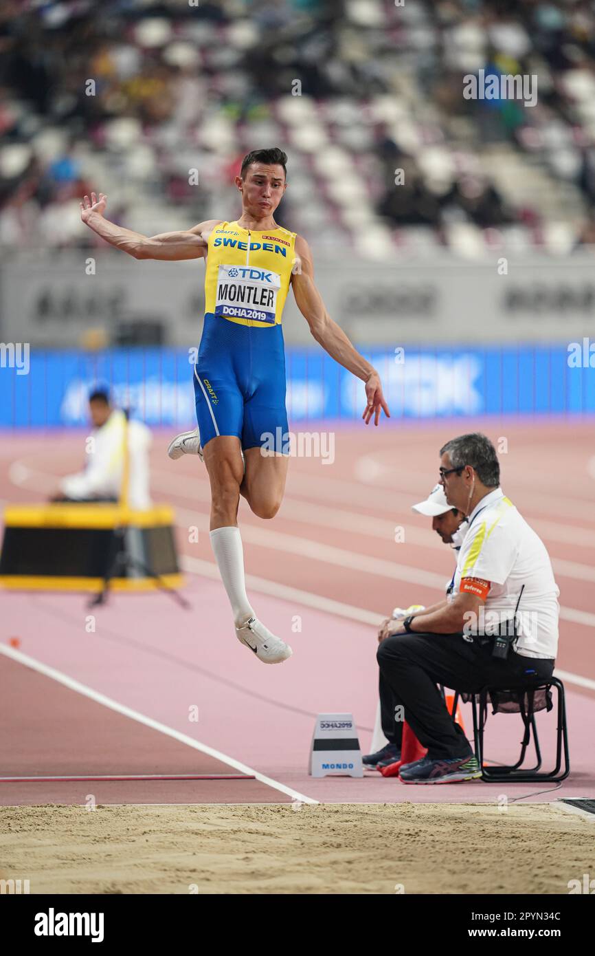 Thobias Montler in the long jump at the Doha 2019 World Athletics ...