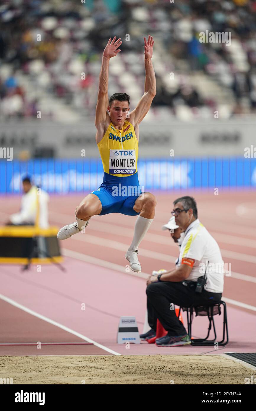 Thobias Montler in the long jump at the Doha 2019 World Athletics ...