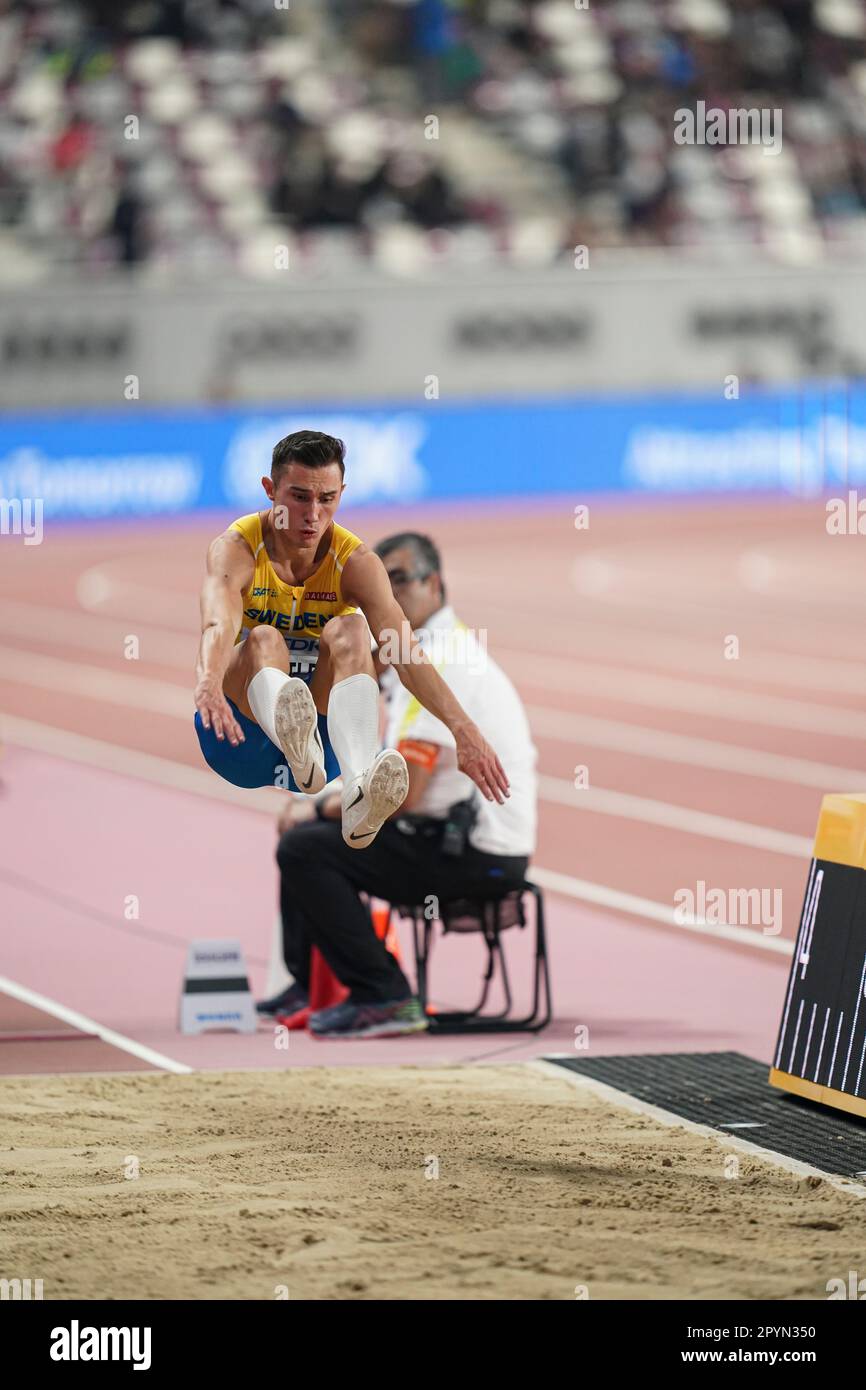Thobias Montler in the long jump at the Doha 2019 World Athletics ...
