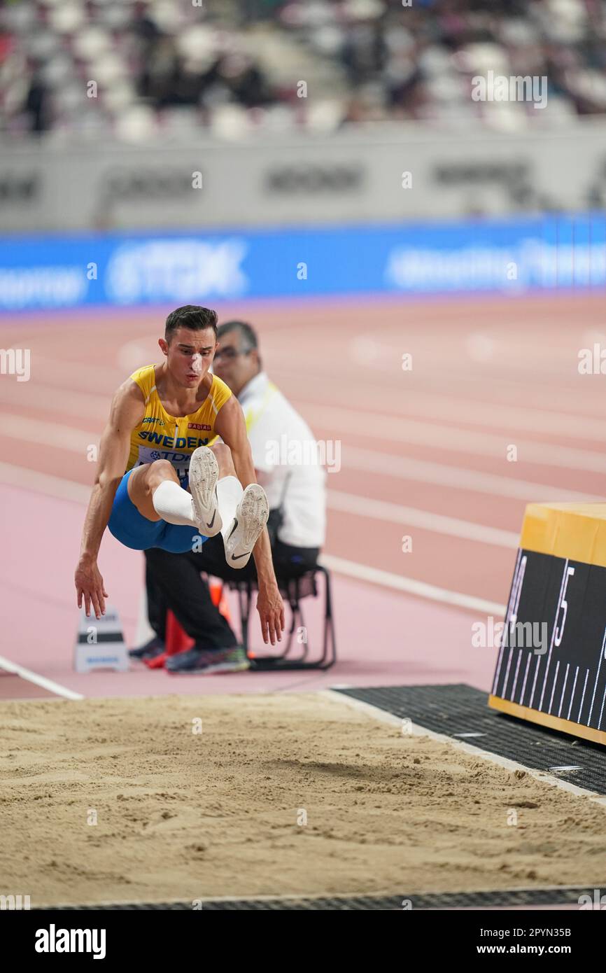 Thobias Montler in the long jump at the Doha 2019 World Athletics ...