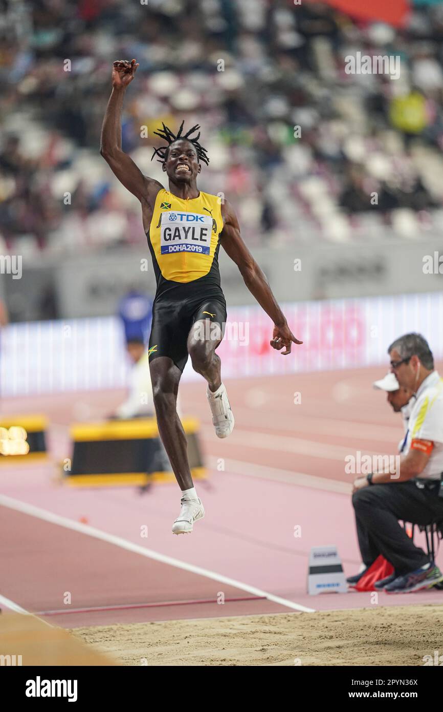 Tajay Gayle in the long jump at the Doha 2019 World Athletics ...