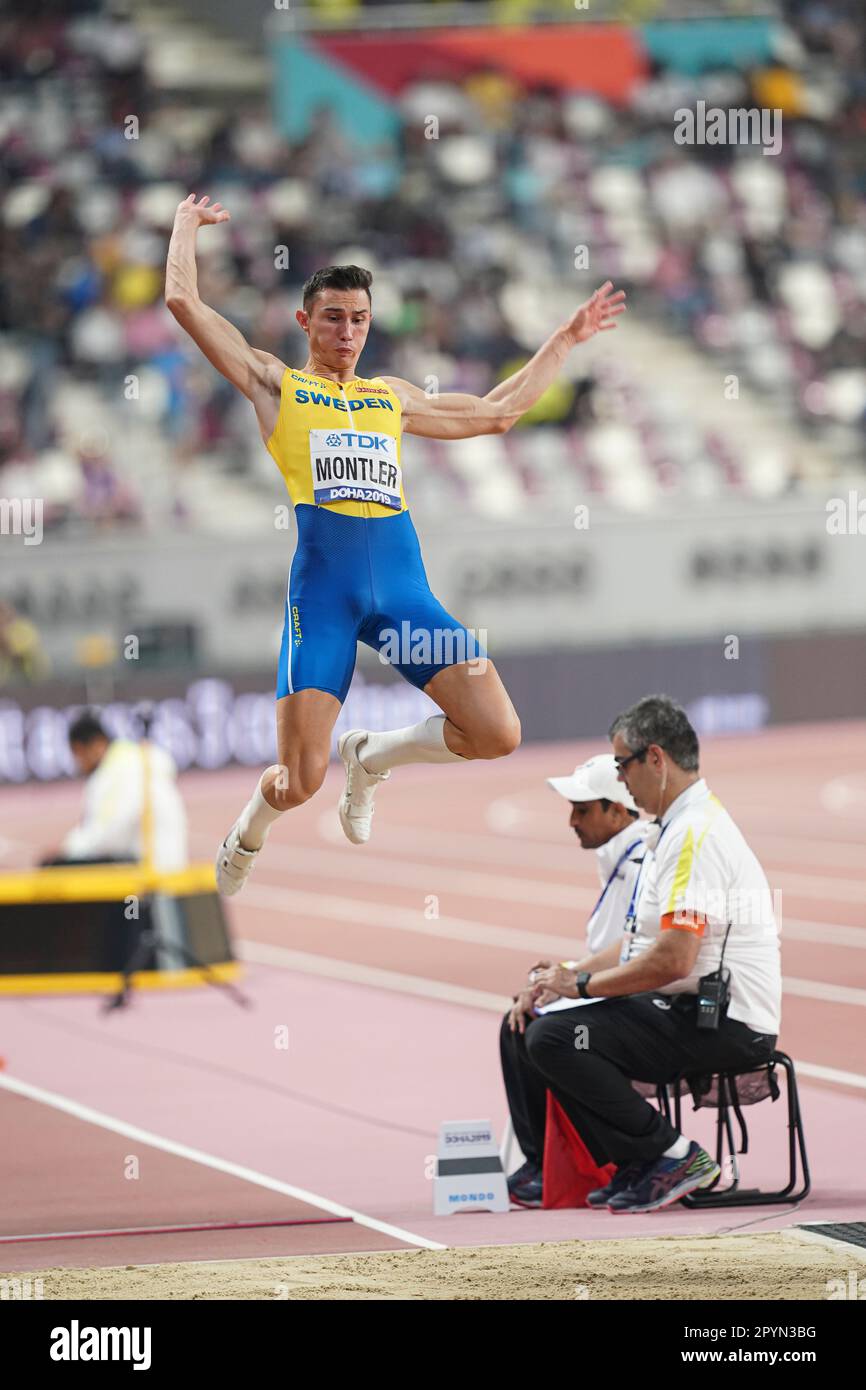 Thobias Montler in the long jump at the Doha 2019 World Athletics ...