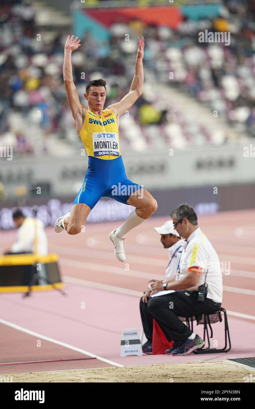 Thobias Montler in the long jump at the Doha 2019 World Athletics ...