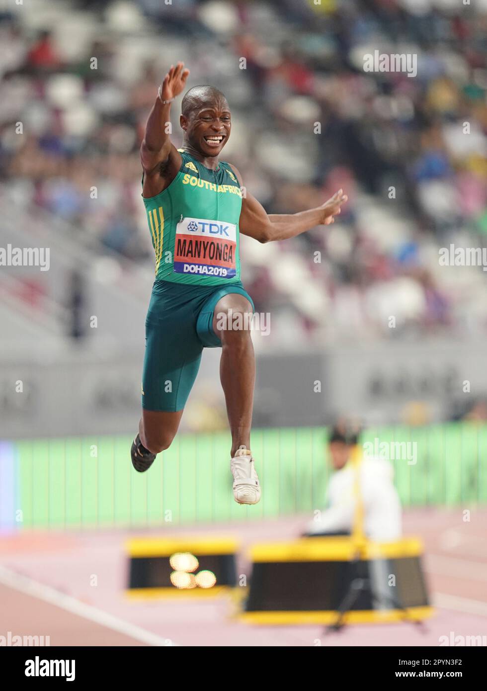 Luvo Manyonga in the long jump at the Doha 2019 World Athletics ...