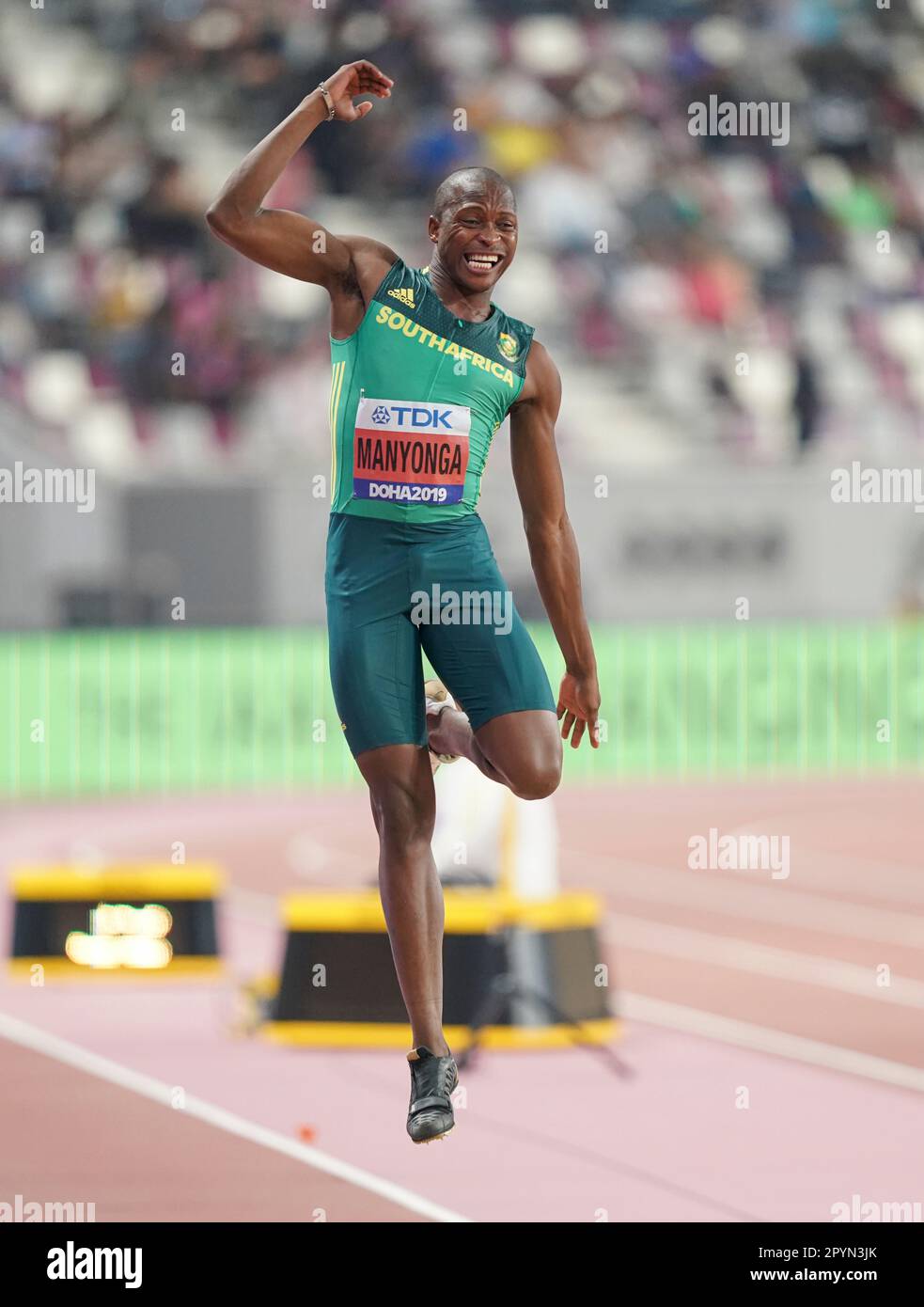 Luvo Manyonga in the long jump at the Doha 2019 World Athletics ...