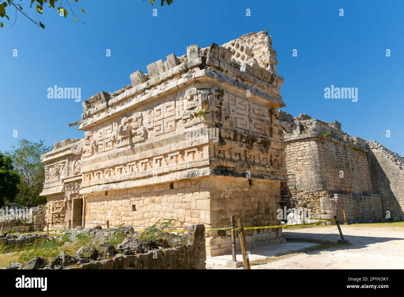Elaborate decorated stone facade in Monjas complex, Chichen Itzá, Mayan ...