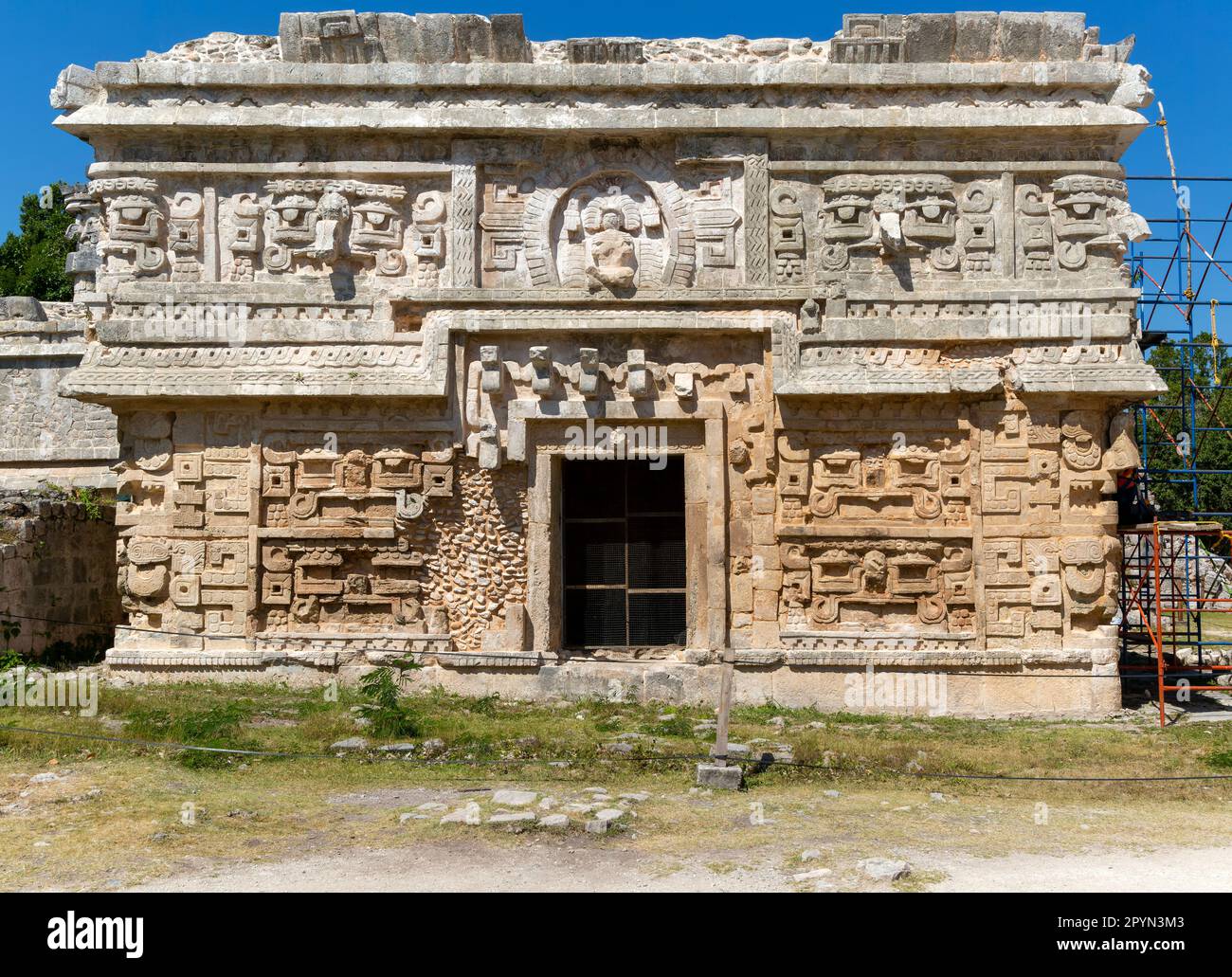 Elaborate decorated stone facade in Monjas complex, Chichen Itzá, Mayan ...