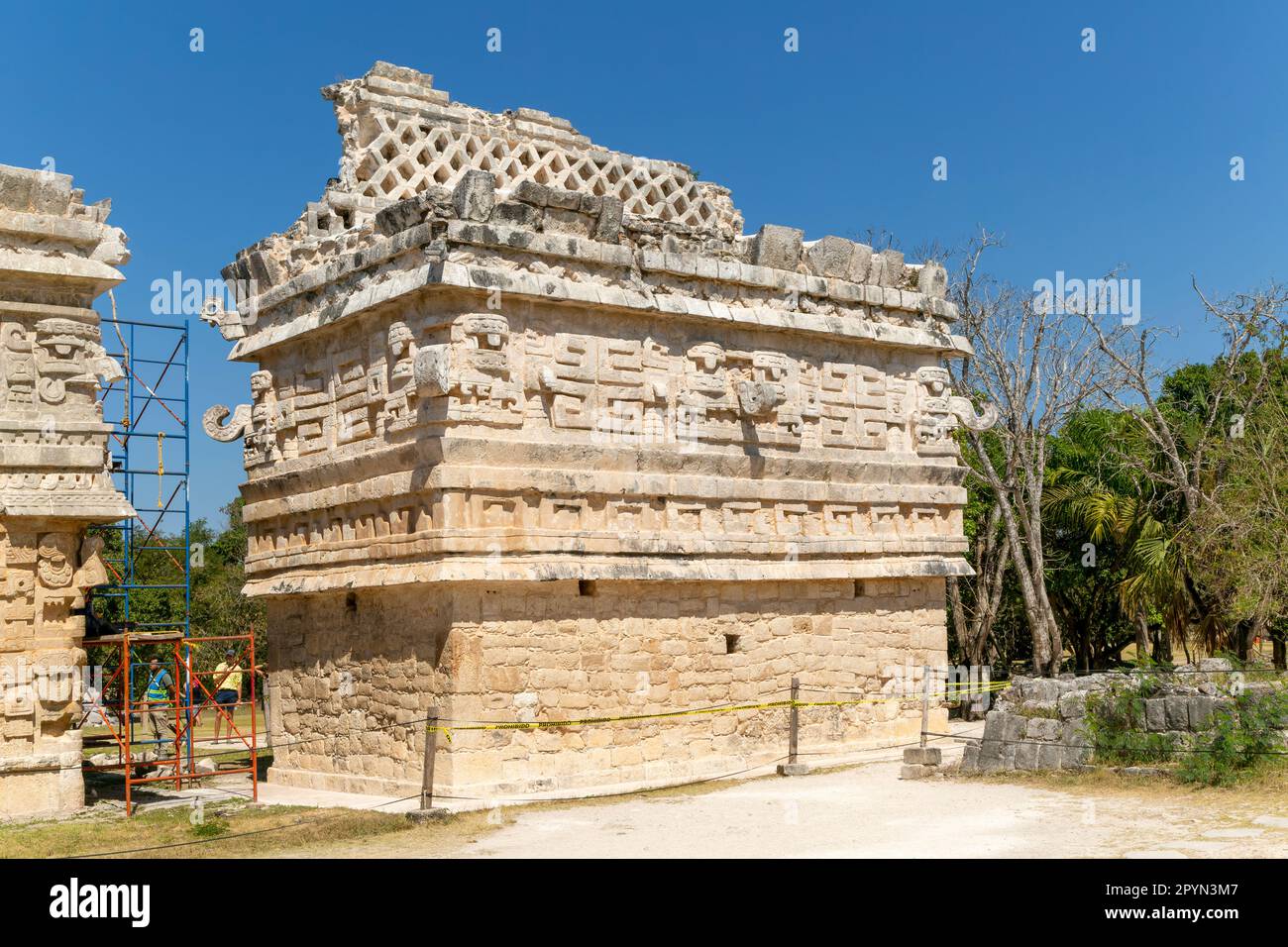 Elaborate decorated stone facade in Monjas complex, Chichen Itzá, Mayan ...