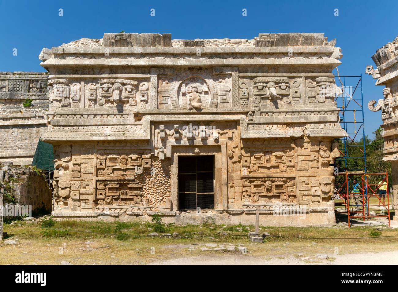 Elaborate decorated stone facade in Monjas complex, Chichen Itzá, Mayan ...
