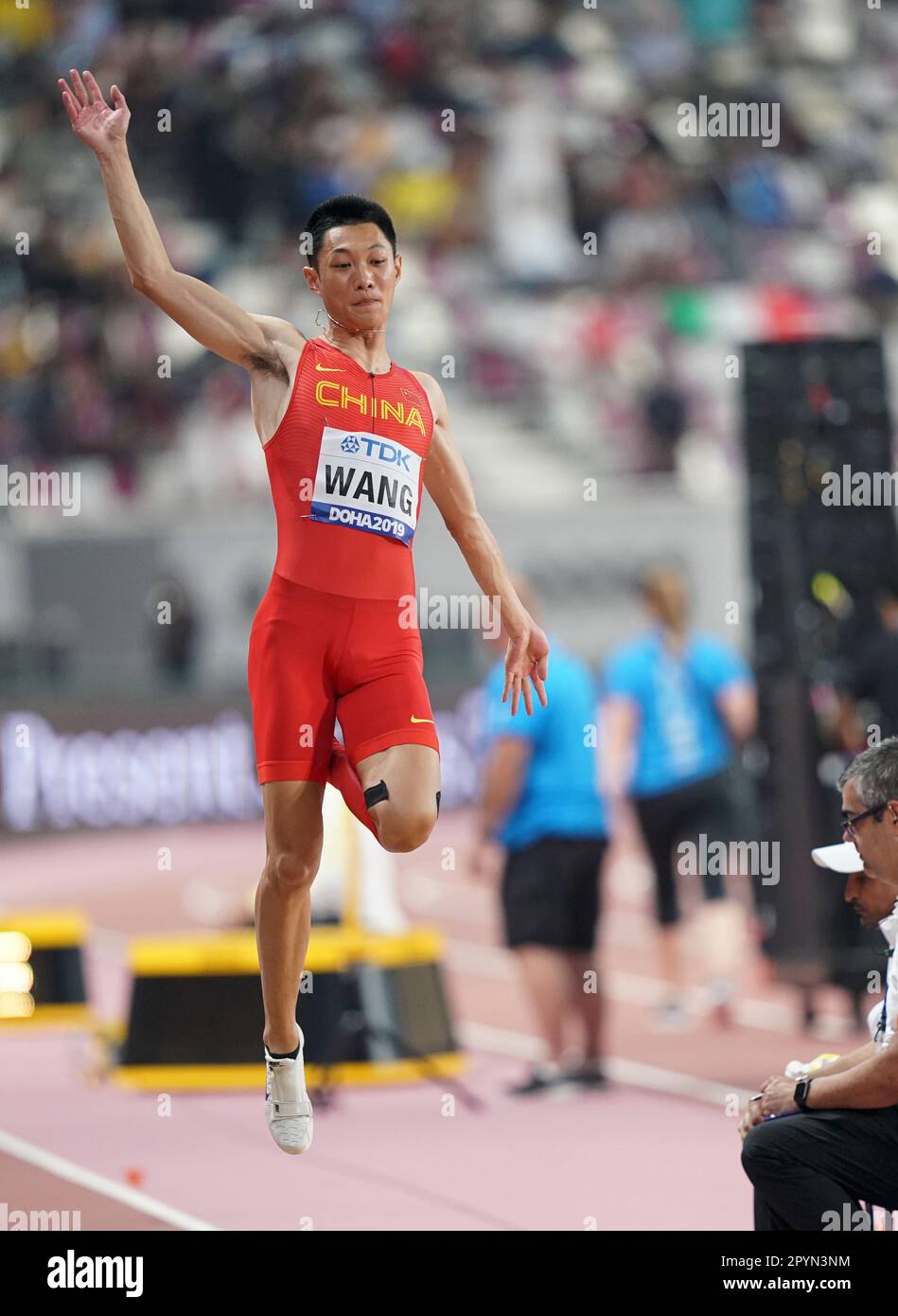 Wang Jianan in the long jump at the Doha 2019 World Athletics ...