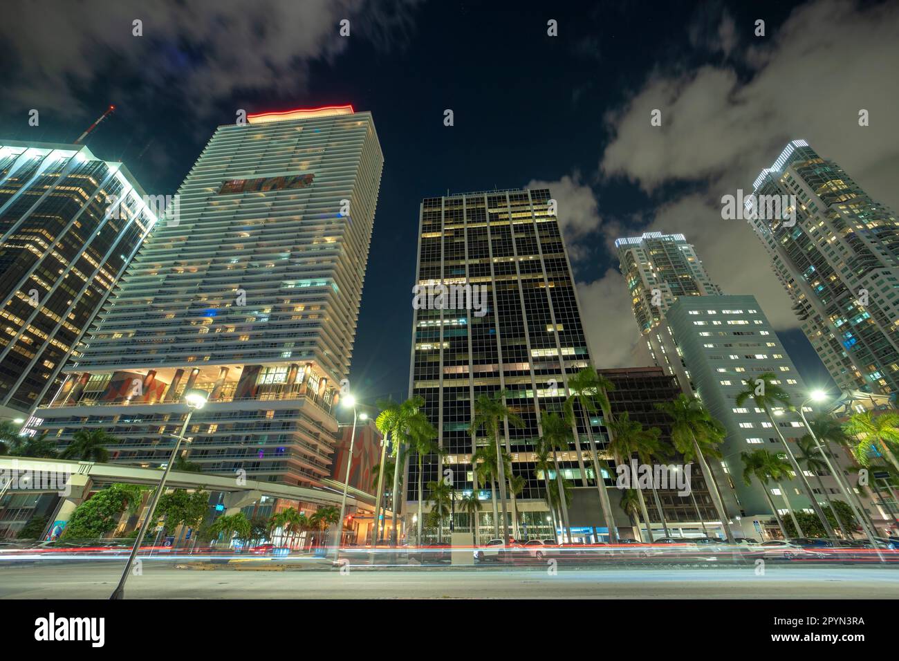 Downtown district of of Miami Brickell in Florida, USA. Brightly ...