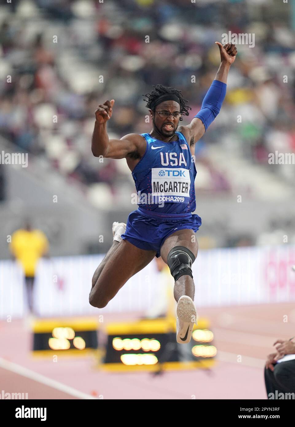 Steffin McCarter in the long jump at the Doha 2019 World Athletics ...